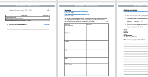 WJEC GCSE MUSIC - Area of Study 4 Practice Questions | Teaching Resources