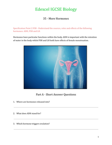 Edexcel IGCSE Biology Lesson 35 - More Hormones | Teaching Resources