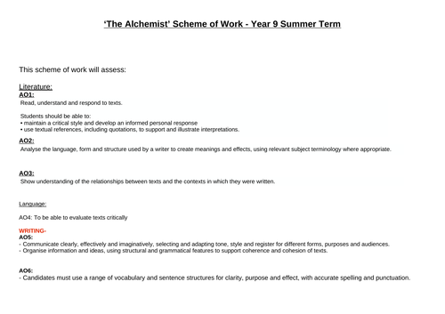 The Alchemist SOW, lessons and resources | Teaching Resources