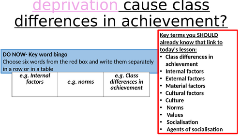 Sociology Education AS/A-level Sociology Education Class differences in ...