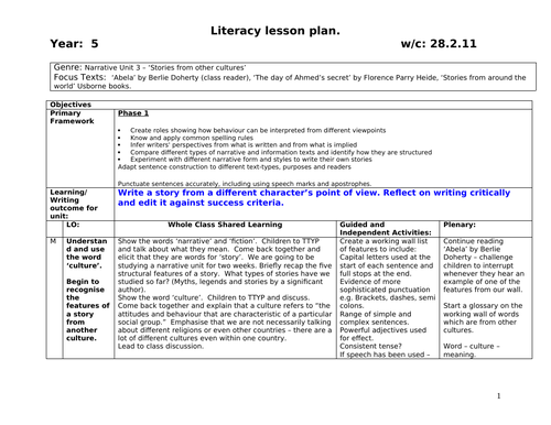 Literacy Year 5 or 6 Stories from Other Countries 3 Weeks Planning ...