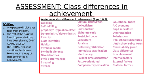 Sociology Education AS/A-level Sociology Education Class differences in ...