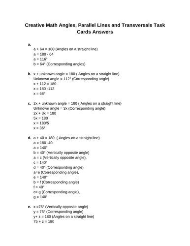 Creative Math Angles, Parallel Lines and Transversals | Teaching Resources