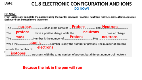 C1 ATOMIC STRUCTURE AND PERIODIC TABLE UNIT | Teaching Resources