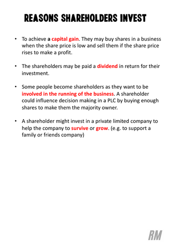 Reasons Shareholders invest in a business - Business Revision ...