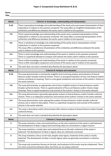 IB English A Language & Literature Mark Sheets Full Set (HL&SL ...