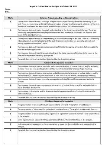 IB English A Language & Literature Mark Sheets Full Set (HL&SL ...