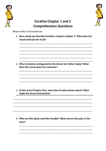 Coraline Worksheets and Chapter Questions | Teaching Resources