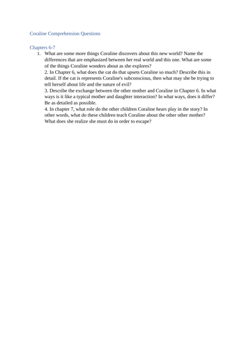 Coraline Worksheets and Chapter Questions | Teaching Resources