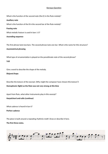Baroque and Classical Periods Listening Questions - A Level Music ...