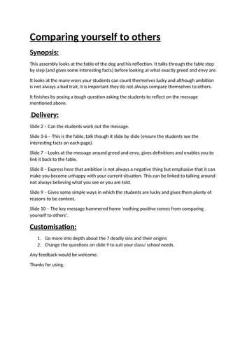 Comparing yourself to others - Assembly | Teaching Resources