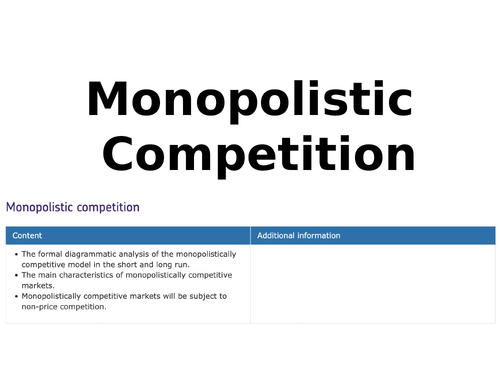 A-Level Economics - Monopolistic Competition | Teaching Resources