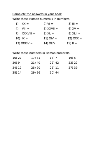 Roman Numerals to 100 | Teaching Resources