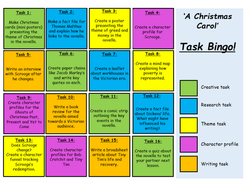 'A Christmas Carol' Creative Task Bingo | Teaching Resources