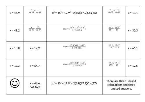 Non right angled trigonometry matching task | Teaching Resources Non right angled trigonometry matching task | Teaching Resources