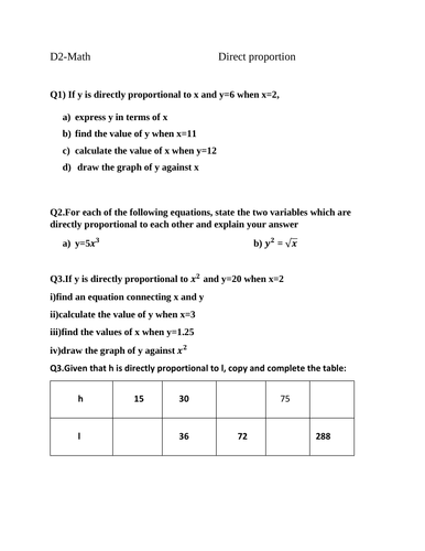 Direct proportion worksheet | Teaching Resources