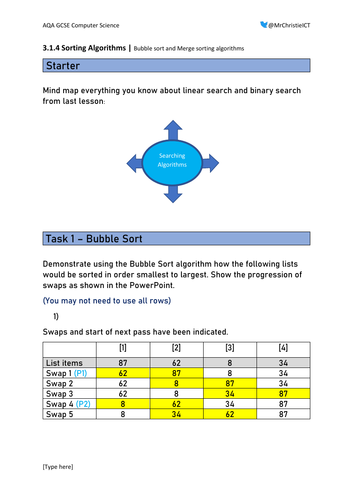 Representing Algorithms - Bubble Sort and Merge Sort | Teaching Resources Representing Algorithms - Bubble Sort and Merge Sort | Teaching Resources
