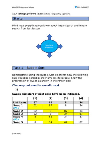 Representing Algorithms - Bubble Sort and Merge Sort | Teaching Resources Representing Algorithms - Bubble Sort and Merge Sort | Teaching Resources