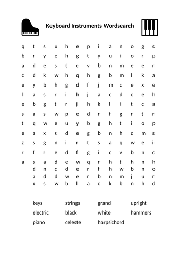 Keyboard Instruments Wordsearch | Teaching Resources