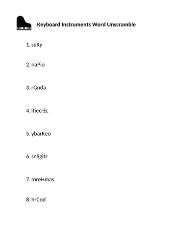 Keyboard Instruments Word Unscramble Activity | Teaching Resources