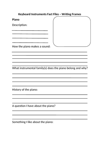 Keyboard Instruments Fact File Writing Frames | Teaching Resources