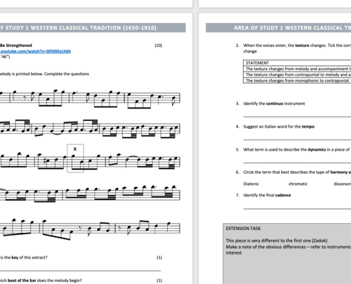 AQA GCSE MUSIC - Area of Study 1 Practice Questions | Teaching Resources