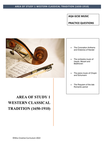 AQA GCSE MUSIC - Area of Study 1 Practice Questions | Teaching Resources