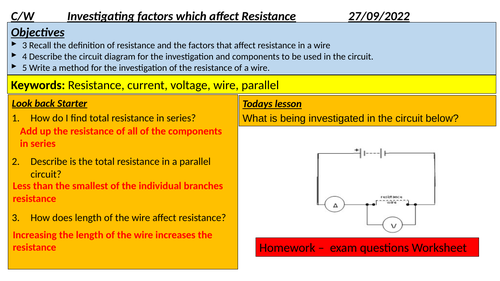 Investigating factors affecting resistance RP15 GCSE Physics | Teaching ...