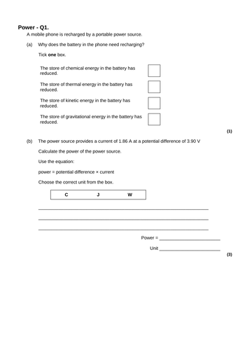 Power, current and resistance GCSE PHYSICS | Teaching Resources