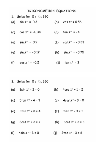 Trigonometry: Equations | Teaching Resources