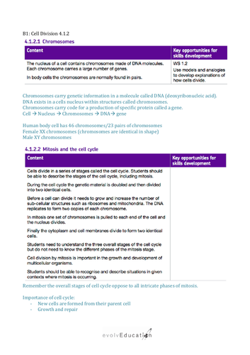 B1 Cell Division 4.1.2 | Teaching Resources