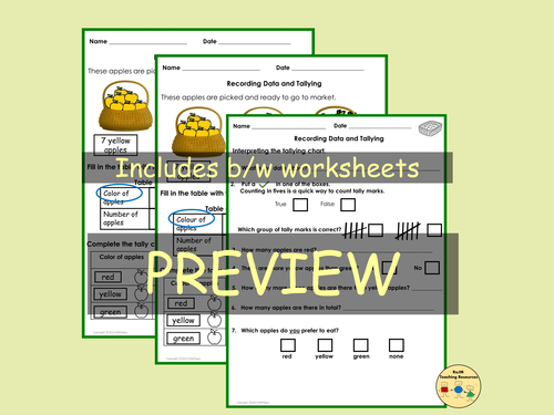 Apples Data and Graphing Tally Chart Pictograph Block Graph Worksheets ...