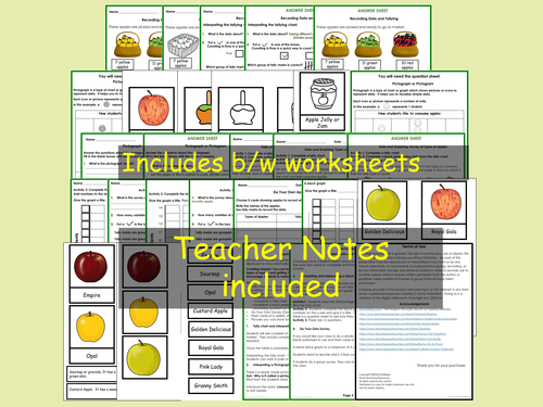 Apples Data and Graphing Tally Chart Pictograph Block Graph Worksheets ...