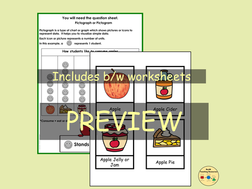 Apples Data and Graphing Tally Chart Pictograph Block Graph Worksheets ...