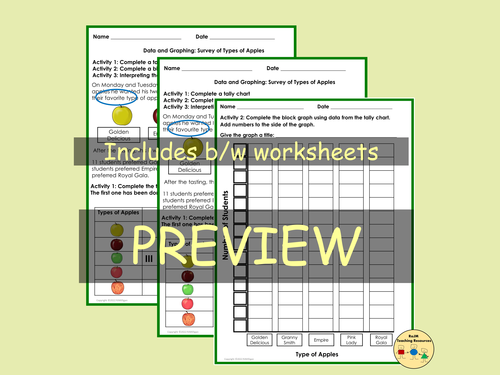 Apples Data and Graphing Tally Chart Pictograph Block Graph Worksheets ...