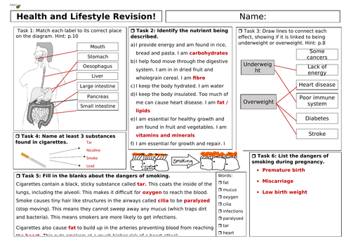 KS3 Health and Lifestyle Revision Mat | Teaching Resources