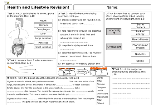 KS3 Health and Lifestyle Revision Mat | Teaching Resources