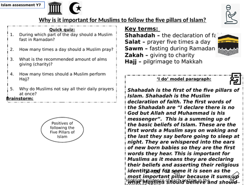 The Five Pillars of Islam KS3 assessment | Teaching Resources