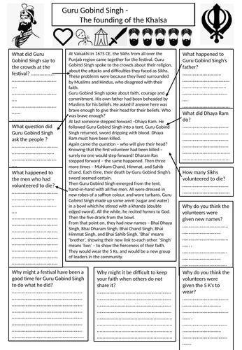 Sikhism guided reading - The founding of the Khalsa, Guru Gobind Singh ...