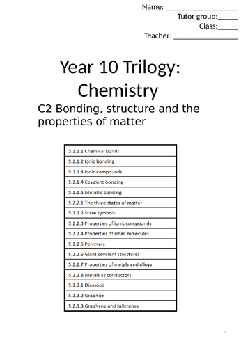 AQA Trilogy C2 Bonding, structure and the properties of materials ...