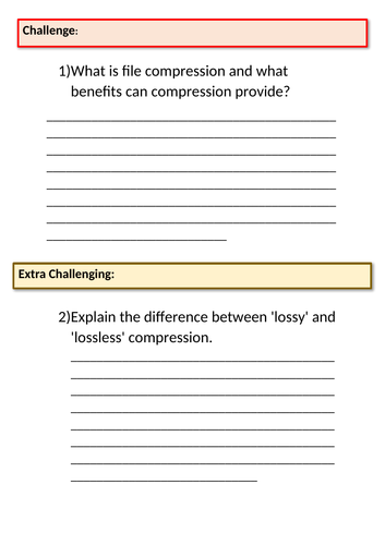 Compression Lossy and Lossless Complete powerpoint and worksheet GCSE ...