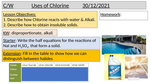 Uses of chlorine A LEVEL | Teaching Resources