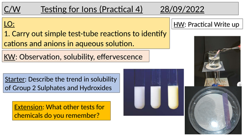 Test for ions A LEVEL | Teaching Resources