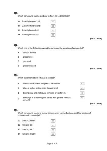 Oxidation of alcohols A level | Teaching Resources