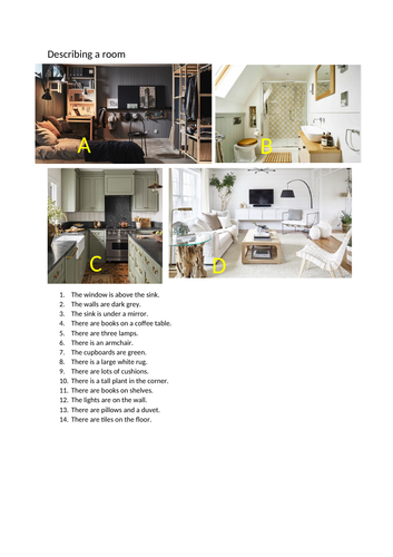 Describing a Room Prepositions Worksheet ESL A2 | Teaching Resources