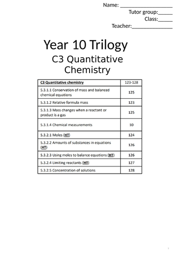 AQA Trilogy C3 Quantitative Chemistry | Teaching Resources