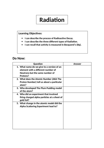Radiation | Teaching Resources