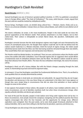 Global Politics: The Post Cold War World Order Fukuyama v Huntingdon ...