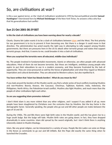 Global Politics: The Post Cold War World Order Fukuyama v Huntingdon ...