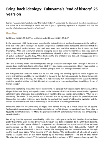 Global Politics: The Post Cold War World Order Fukuyama v Huntingdon ...